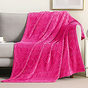 Exclusivo Mezcla Soft Throw Blanket, 50x60 Inches Fuzzy Fleece Blanket, Decorative Geometry Pattern Plush Throw Blanket for Couch Sofa, Hot Pink