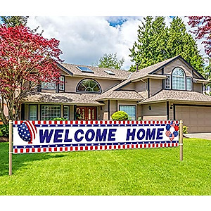 Large Welcome Home Banner, Deployment Homecoming Sign, Military Army Return Home Party Decorations (9.8 x 1.6 ft)