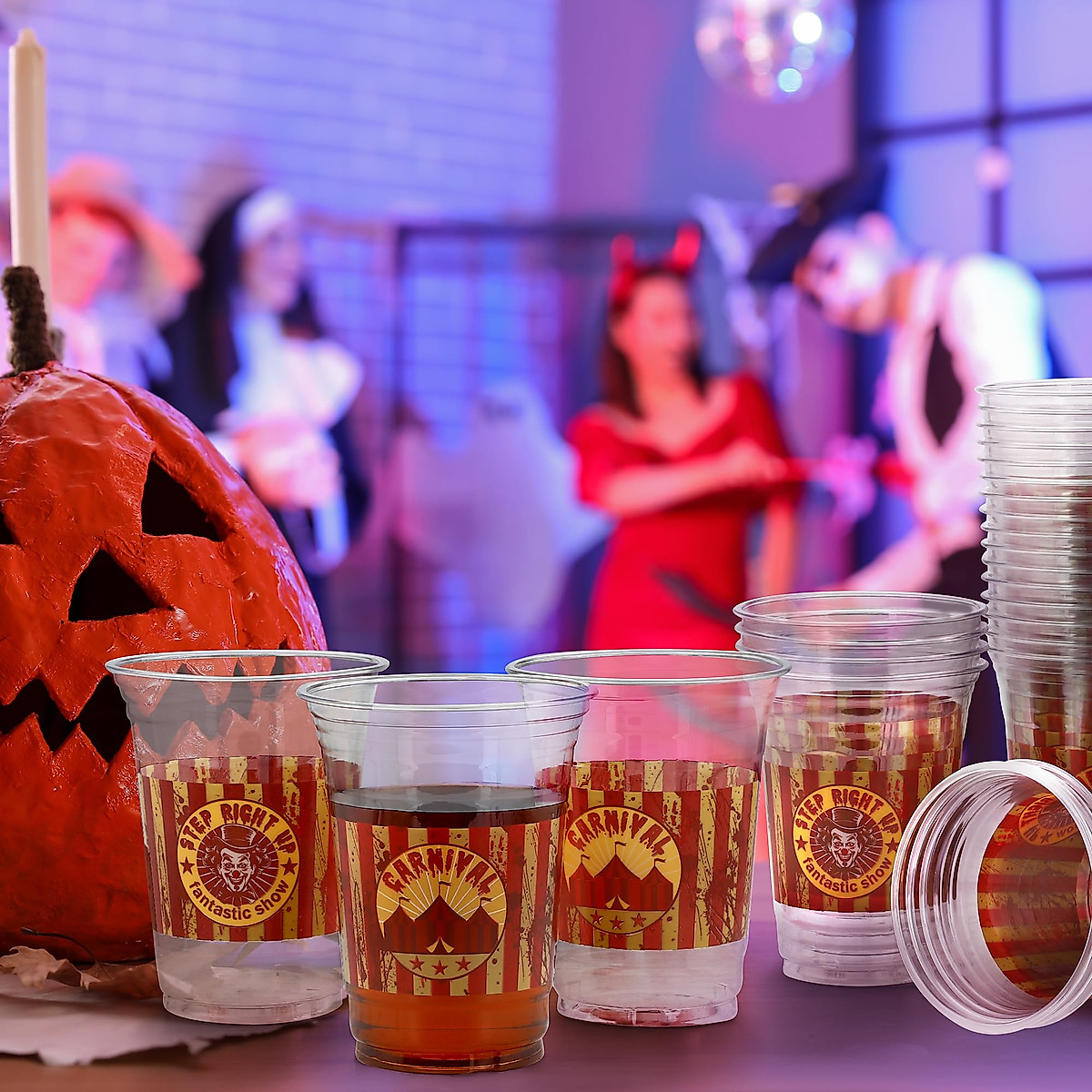 TURSTIN 60 Pieces Halloween Horror Circus Party Cups 16 oz Disposable Plastic Cups Creepy Carnival Party Decorations Horror Clown Cups for Circus Themed Party Halloween Party Supplies