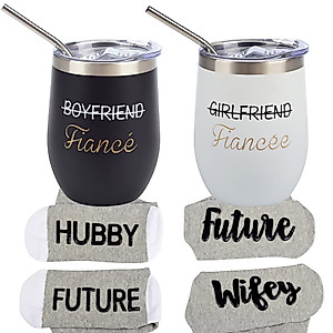 Engagement Gifts for Couples - Boyfriend and Girlfriend Wine Tumbler Set - Newly Engaged Gift Set for Him and Her - Unique Engaged Party Gifts Idea for Fiance & Fiancee