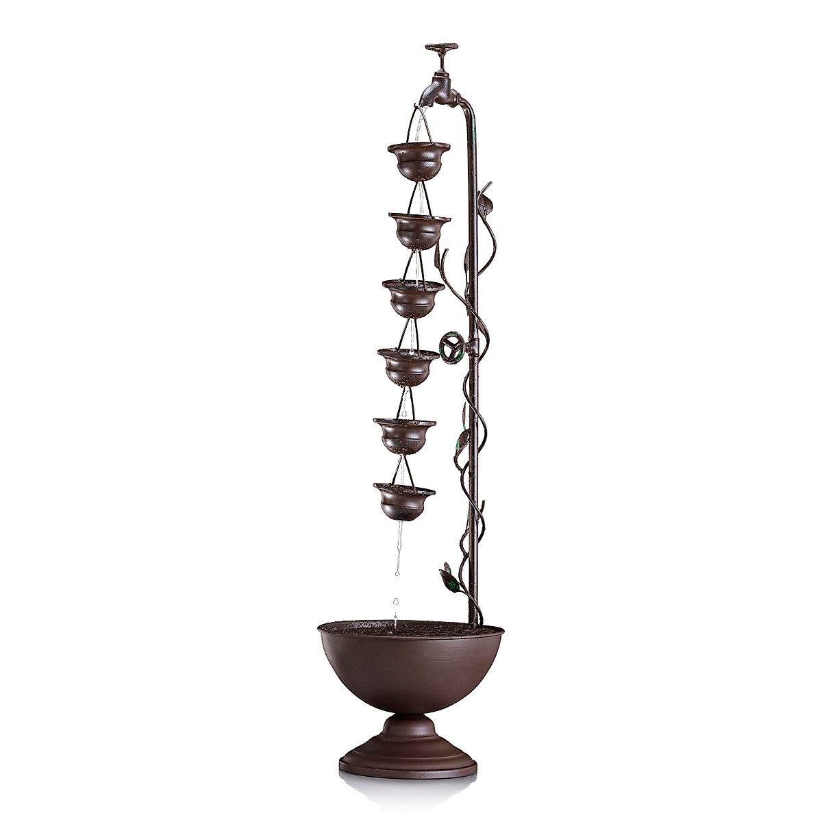 Alpine Corporation 38" Tall Indoor/Outdoor Hanging 6-Cup Tiered Floor Water Fountain, Bronze