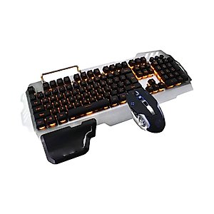RGB Gaming Keyboard and Backlit Mouse and Het Combo USB Wired Backlit Keyboard LED Gaming Keyboard Mouse Set Het with Microphone for Laptop PC Computer Game and Work