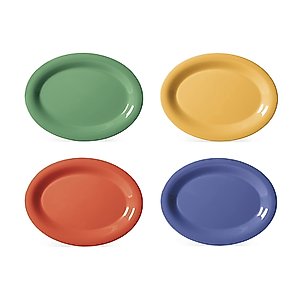 G.E.T. OP-950-MIX-EC Melamine Oval Serving Platter / Dinner Plate, 9.75" x 7.25", Assorted (Set of 4)
