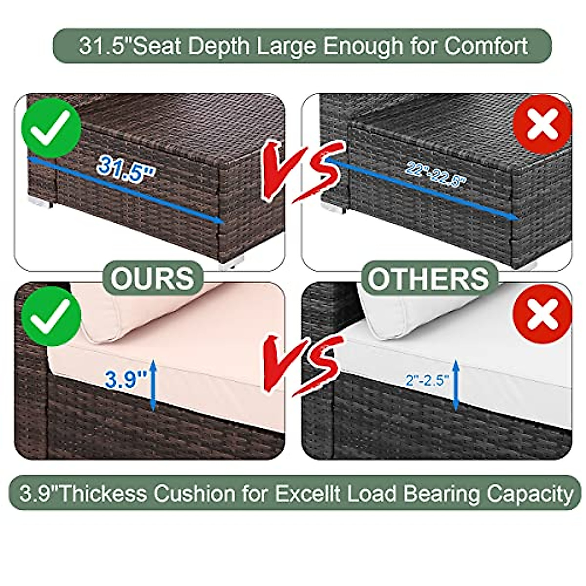 Polar Aurora 7 Pieces Outdoor Patio Sofa Set PE Rattan Wicker Sectional Furniture Outside Couch w/Washable Seat Cushions & Modern Glass Coffee Table