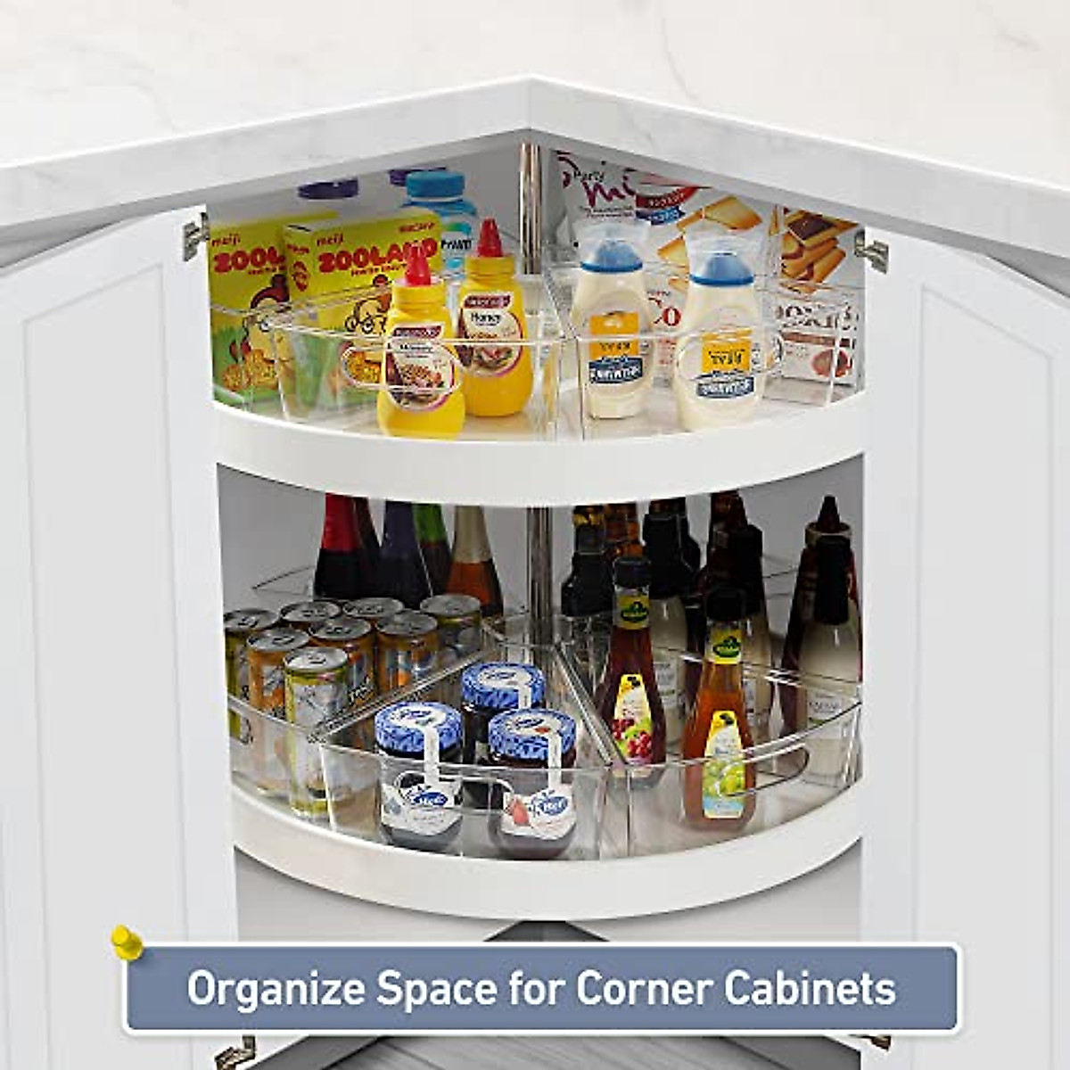 Leeden Lazy Susan Cabinet Organizer, BPA Free Containers, Durable Plastic Transparent Storage Bins for Kitchen Corners & 26"-28" Diameter Lazy Susans, 1/8 Wedge, 4 Packs