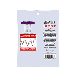 Martin Authentic Acoustic Guitar Strings, Lifespan 2.0 Treated, Custom Light, 80/20 Bronze