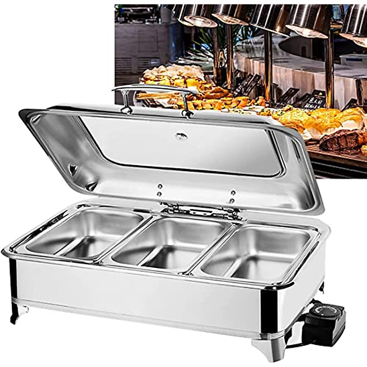 ANSNAL Buffet Server Food Warmer, 9L Commercial Hot Pot Buffet Set, Electric Plate Warmers to Keep Food Warm, Buffet Equipment for Kitchen & Dining, Rectangular(Size:1/3)
