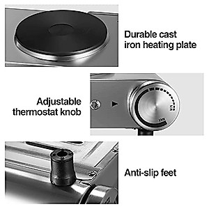DIDO 1800W Hot Plate, Portable Electric Stove Countertop Cast-Iron Double Burner with Adjustable Temperature& Anti-Slip Feet, Stainless Steel Cooktop for Home/Camp/RV, Compatible for All Cookwares