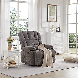 Dreamsir Oversized Rocker Recliner Chair for Adults, Ergonomic Glider 360 Degree Swivel Chair, Overstuffed Manual Rocking Recliner for Living Room, Theater Seating Single Sofa Chair, Grey