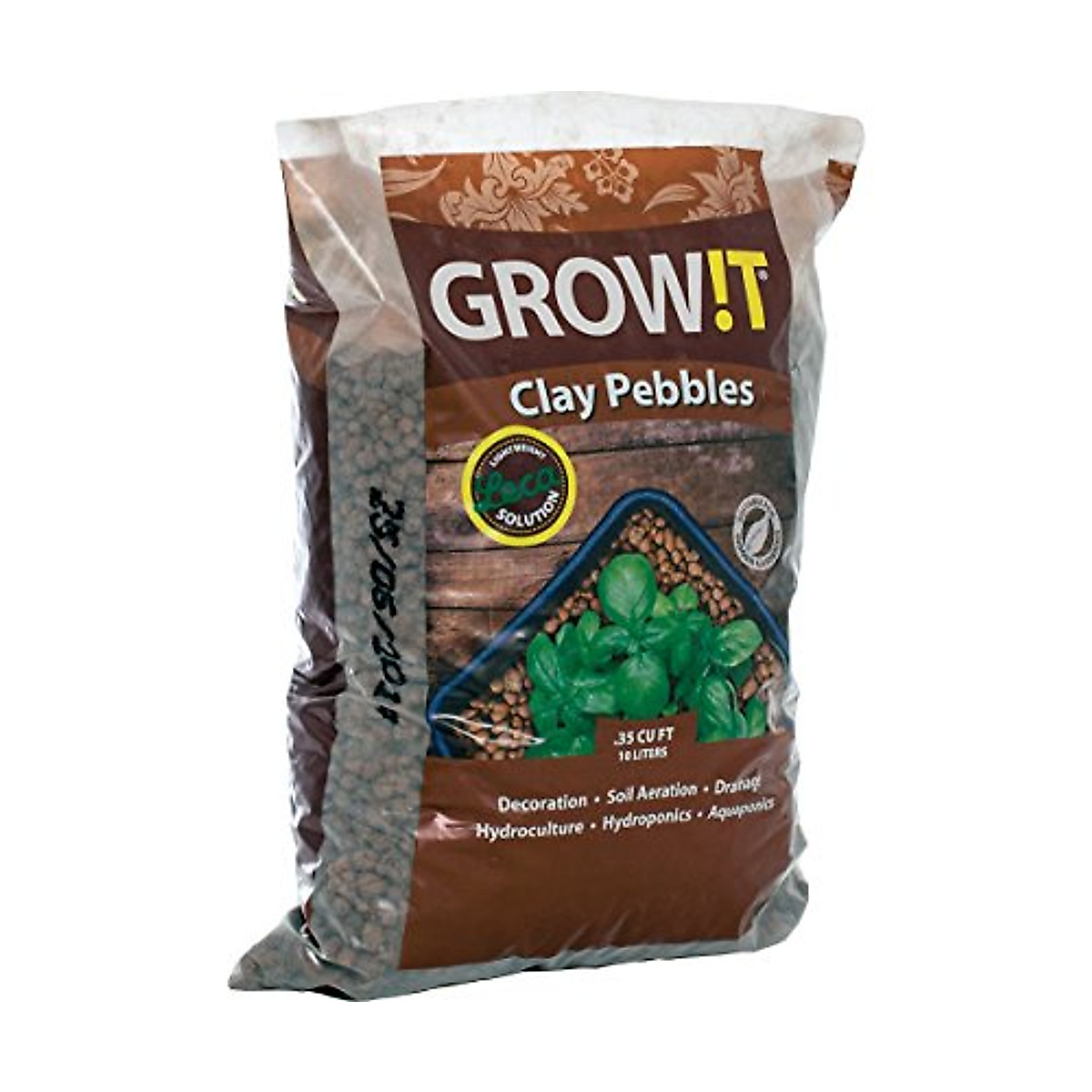GROW!T GMC10L - 4mm-16mm Clay Pebbles, Brown, (10 Liter Bag) - Made from 100% Natural Clay, Can be used for Drainage, Decoration, Aquaponics, Hydroponics and Other Gardening Essentials
