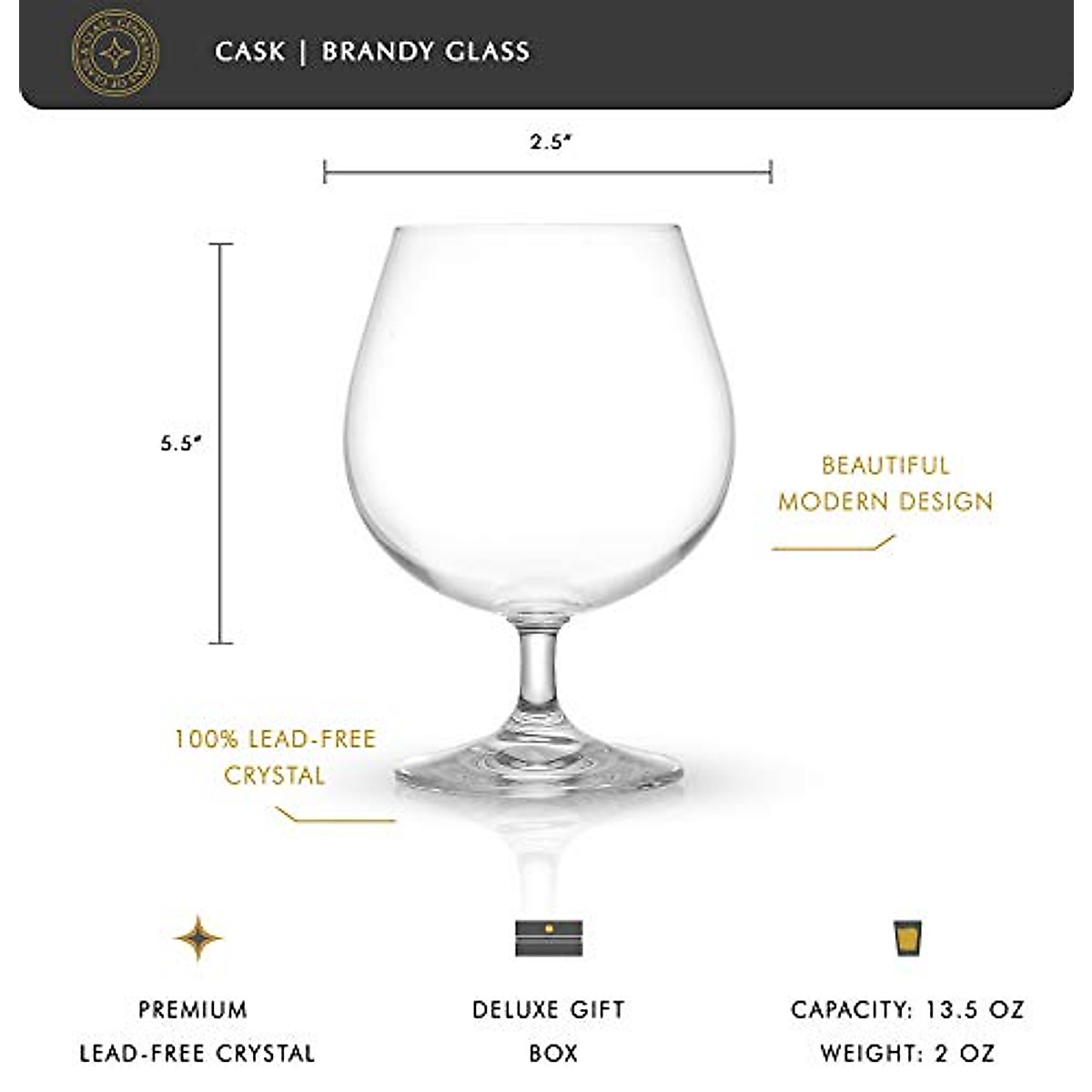 JoyJolt Brandy Glasses – Cask Collection Set of 4 Cognac Glasses – 13.5Oz Crystal Snifter Set – Premium Quality Craftsmanship – Ultra-Elegant Design – Perfect Size for Brandy, Cognac – Made in Europe