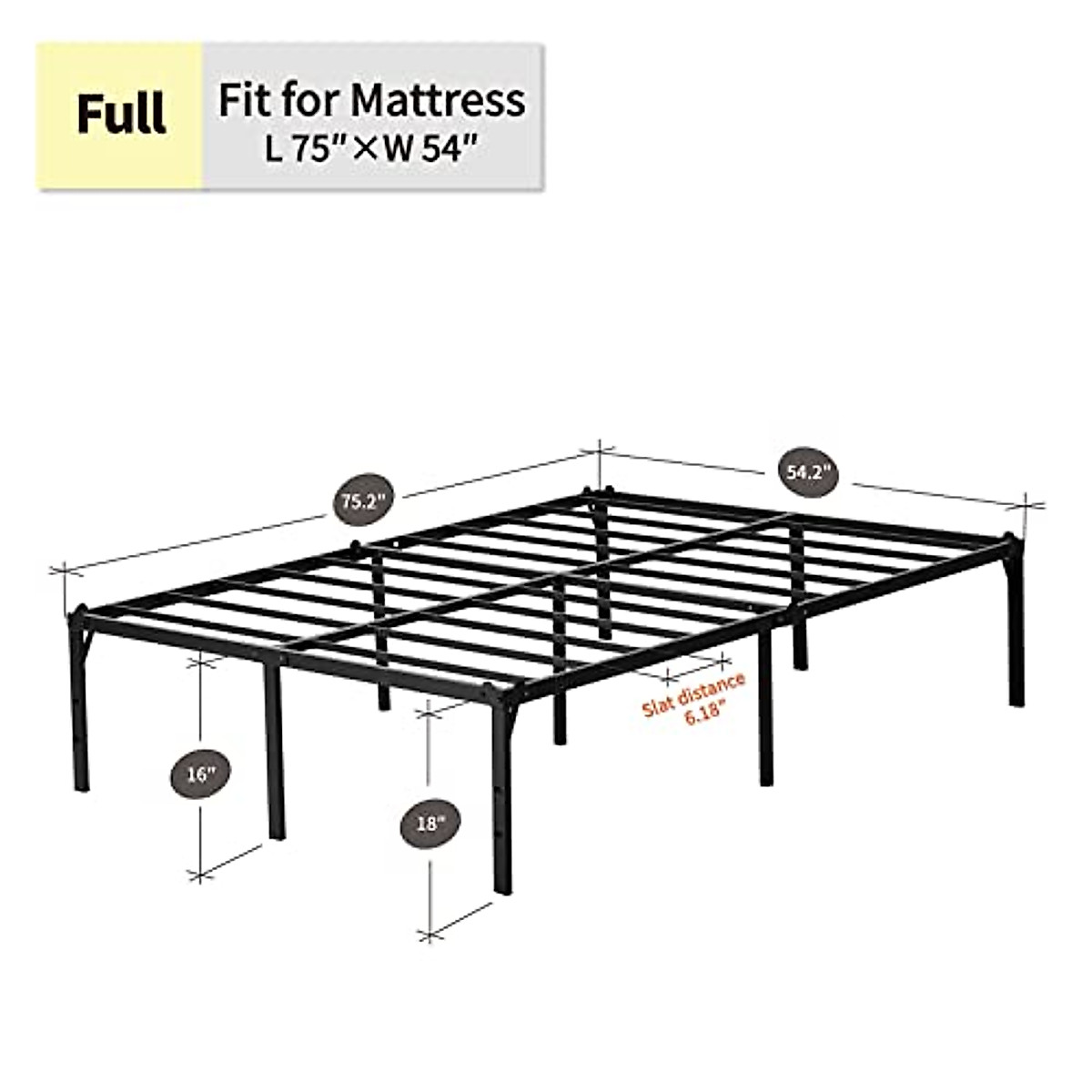 Veezyo Metal Bed Frame Full - 18 Inch Black Metal Platform Bed Frame, Easy Assembly with Large Storage Space, 3,500lbs Heavy Duty, No Box Spring Needed (Full)
