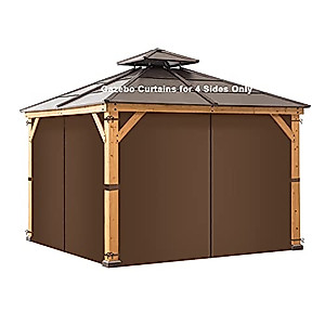 Garden Sunny 10-ft x 10-ft Gazebo Curtains,Privacy Sidewall Set 4-Panel Universal Replacement Shade Curtains Set,Protecting Side Walls (Only Curtain)- Brown