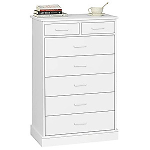 EPHEX Tall Dresser with 7 Drawers for Bedroom, Storage Tower Clothes Organizer, White Chest of Drawers with Sturdy Pedestal, 27.6'' W x 15.8'' D x 44.1'' H