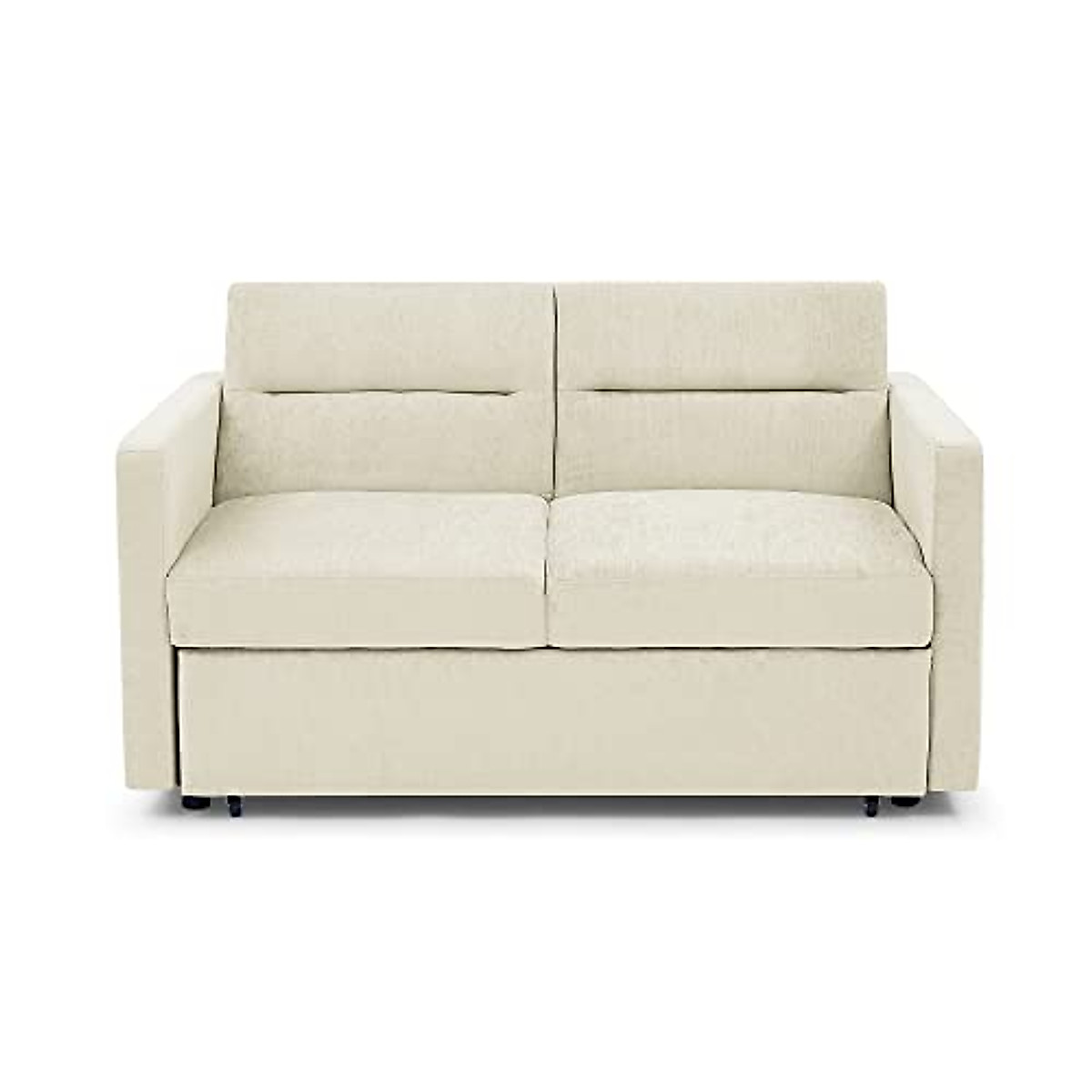 FANYE Modern Upholstered Napping Futon Sofa, Beige Twin Velvet Side Pockets