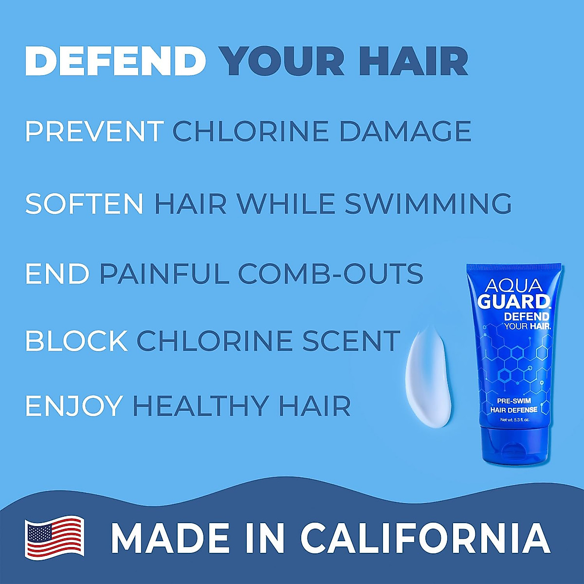 AquaGuard Pre-Swim Hair Defense | Prevents Chlorine Damage + Softens Hair | Made in California | Color Safe, Great Scent | 5.3 oz (2 Pack)