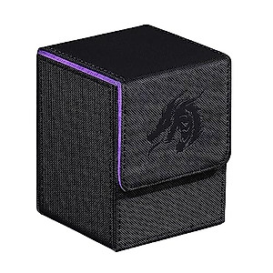 ArtBoutiq MTG Card Deck Box For Commander Deck Box With 2 Dividers, Card Storage Box Fits 100+ Single Sleeved Cards, PU Leather Strong Magnet Card Deck Case Holder for Mtg Yugioh TCG（Black/Purple）