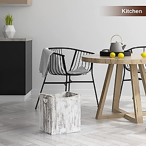 ETELI 2 Packs Wood Trash Can Rustic Waste Basket Small Wooden Garbage Can with Double Handles for Bedroom Bathroom Office Living Room, Rustic Grey White