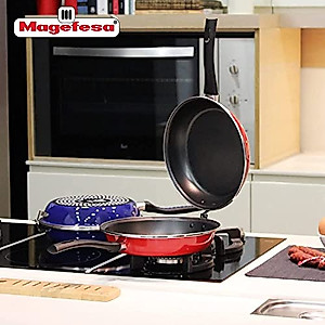 MAGEFESA Blue Frittata Pan. Double layer non-stick frying pan, vitrified steel, compatible with all types of fire, including induction, Dishwasher safe, Ergonomic handle (9,4”) (BLUE)