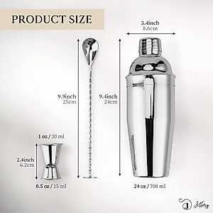 Jettory Cocktail Shaker Set - 3-Piece Mixology Bartender Kit with 24 oz Shaker, Mixing Spoon, Jigger & Gift Box - Premium Martini Shaker Set - Perfect Home Bartending Kit for Beginners