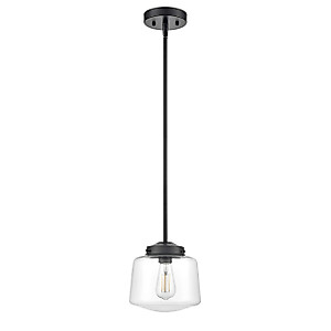 Linea di Liara Scolare Black Pendant Light Fixture Modern Farmhouse Pendant Lighting for Kitchen Island Schoolhouse Vintage Pendant Lamp Kitchen Pendant Light with Clear Glass Shade, Bulb Included