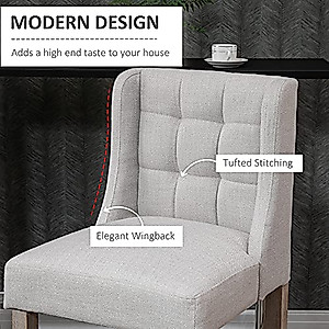 HOMCOM Modern Bar Stools, Tufted Upholstered Barstools, Pub Chairs with Back, Rubber Wood Legs for Kitchen, Dinning Room, Set of 2, Beige