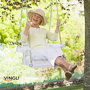 VINGLI Heavy Duty 440 LBS 1-Person Wooden Patio Porch Swing with Extra Cup Holder for Adults & Kids, Outdoor Single Porch Swing for Porch, Yard, Balcony, Tree (White)