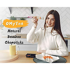 OMyTea Chopsticks Reusable - Japanese Bamboo Chopsticks 5 Pairs Gift Sets, 8.9 Inch/22.5cm, for Sushi, Ramen, Noodles, Rice, Camping, Travel (Sakura)