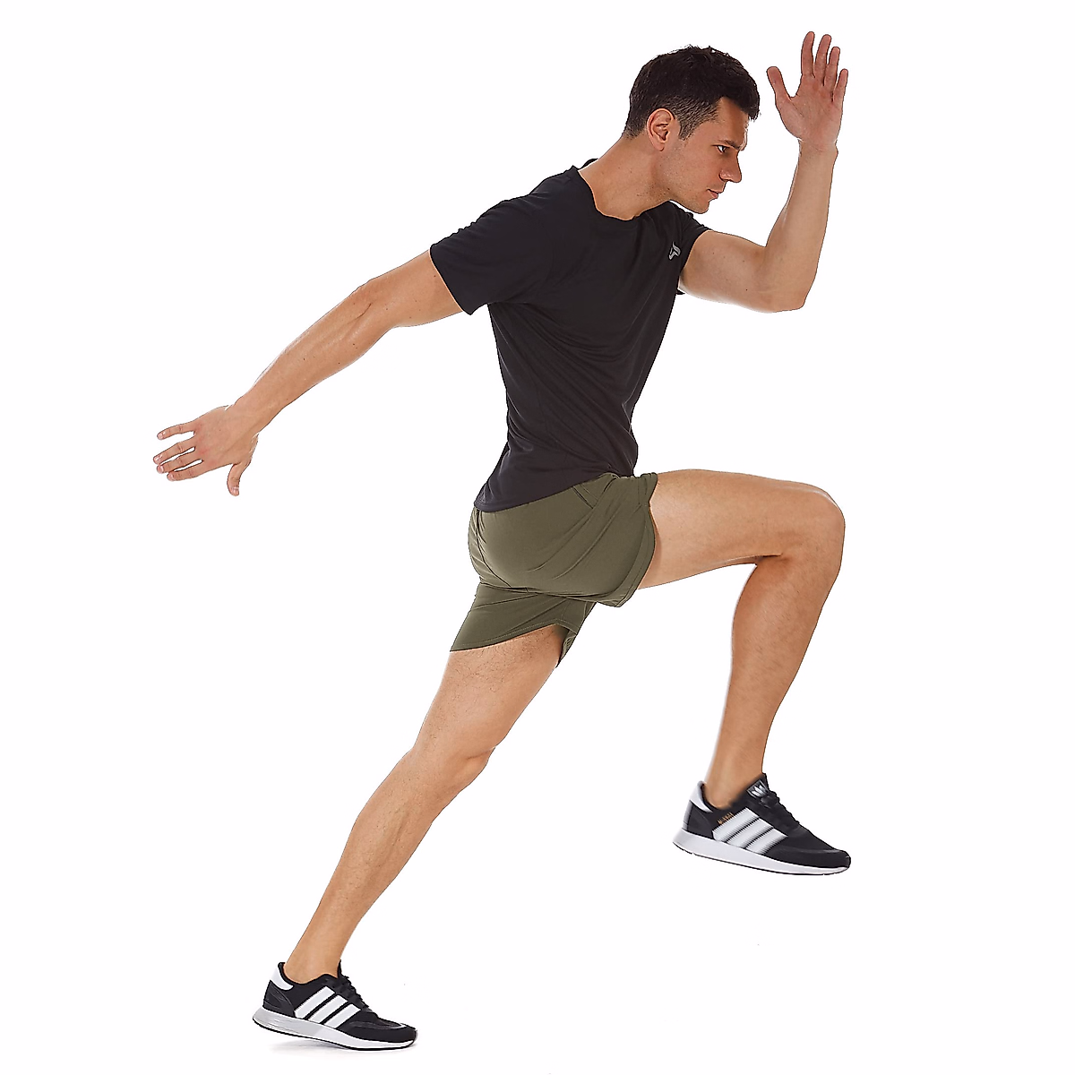 SILKWORLD Men's Running Stretch Quick Dry Shorts with Zipper Pockets(Pack of 3), Black, Army Green, Light Grey, Large