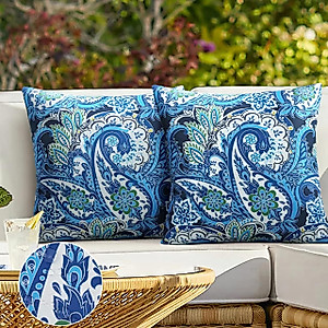 JASEN Outdoor Pillow Covers 18x18 Waterproof Set of 2, Paisley Outside Pillow Covers, Decorative Throw Pillow Cover for Patio Furniture White (No Inserts)