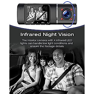 1080P Dual Dash Cam Front and Cabin Car Dashboard Camera with IR Night Vision,1.5in LCD Driving Recorder Motion Detection Parking Monitoring Accident Locked Loop Recording