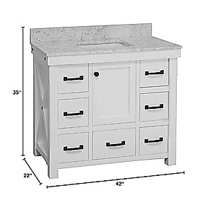 Tuscany 42-inch Bathroom Vanity (Carrara/White): Includes White Cabinet with Authentic Italian Carrara Marble Countertop and White Ceramic Sink