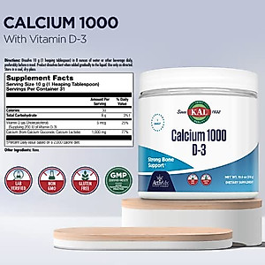KAL Calcium Vitamin D-3 ActivMix, Powder Calcium Supplement, Bioavailable Calcium Lactate and Gluconate, Bone Health Support, Unflavored, Non-GMO, Gluten Free, 60-Day Guarantee, 31 Servings, 10.9 oz