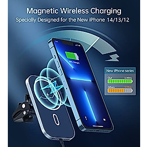 Magnetic Wireless Car Charger, 360°Adjustable Magnetic Air Vent Mount Compatible with MagSafe Car Charger, Compatible with iPhone 14/13/12 Pro Max Plus Mini(Caseless), Mag Safe Case(with Car Adapter)