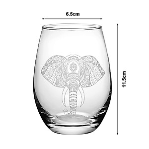 Cunhill 2 Pieces Elephant Stemless Wine Glass Hand Etched Elephant Glass Clear Stemless Wine Glass Coffee Cup, Presents for Women Men (15.2 oz, Classic Style)
