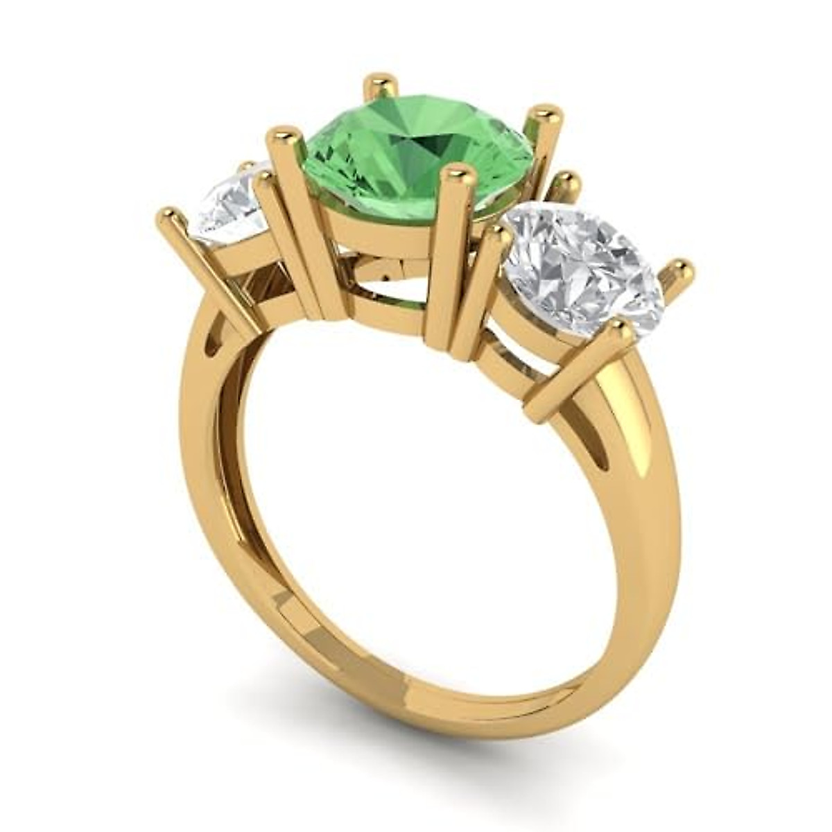 Clara Pucci 3.25 ct Round Cut 3 stone Genuine Green Simulated Diamond Engagement Promise Anniversary Bridal Ring 18K Yellow Gold 6.5