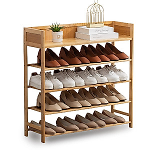 SOBIBO Bamboo Shoe Rack Organizer, 5 Tier Shoe Shelf Storage Organizer, for Entryway, Hallway, and Closet (Nature-31.5)
