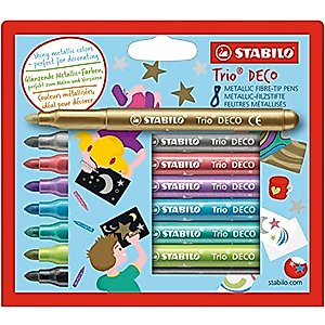 STABILO Metallic Felt-Tip Pen Trio Deco - Pack of 8 - Assorted colours
