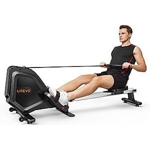 UREVO Foldable Rowing Machine Rower,Magnetic Row Machine Folding Exercise Rower with Aluminum Rail, LCD Monitor,8 Level Adjustable Resistance,330 lb Weight Capacity