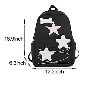 MININAI Preppy Backpack Cute Stars Pattern Korean Style Backpack Aesthetic College Backpack for Work Travel (One Size,Black)