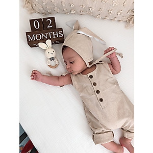 Baby Bunny Hat Bonnet Country Vintage Cotton Linen w/Velvet Rabbit Ears Easter Bonnet Hat (as1, Age, 0_Month, 3_Months, Camel Linen Velvet Bunny)