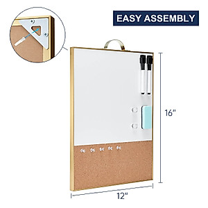 TSJ OFFICE Small Combination Board - 16" X 12" Portable Aluminum Gold Framed Magnetic Dry Erase Board for Wall, Small Bulletin Cork Board with Holder for Office, Home and School