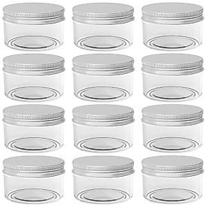 4 Ounce Plastic Container Jars Refillable Empty Cosmetic Containers for Cream, Lotion, Liquid, Ointments, Silver Lids 12 Pcs