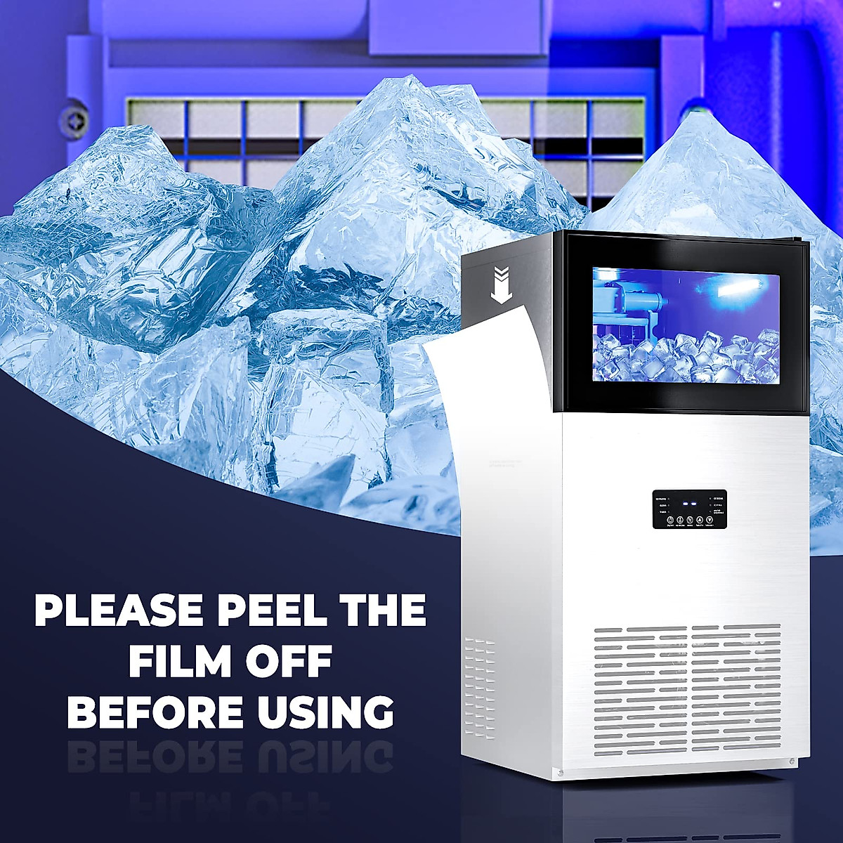 COSTWAY Commercial Ice Maker Machine, 180LBS/24H Stainless Steel Under Counter Freestanding Ice Machine for Restaurant with Self-Cleaning Function, 63 Ice Cube Ready in 13-18 mins, 35 LBS Storage Bin