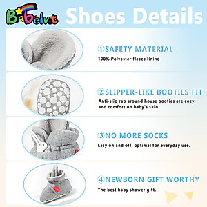 Babelvit Newborn Baby Boy Girl Soft Fleece Booties Stay On Infant Slippers Socks Shoe Non Skid Gripper Toddler First Walkers Winter Ankle Crib Shoes