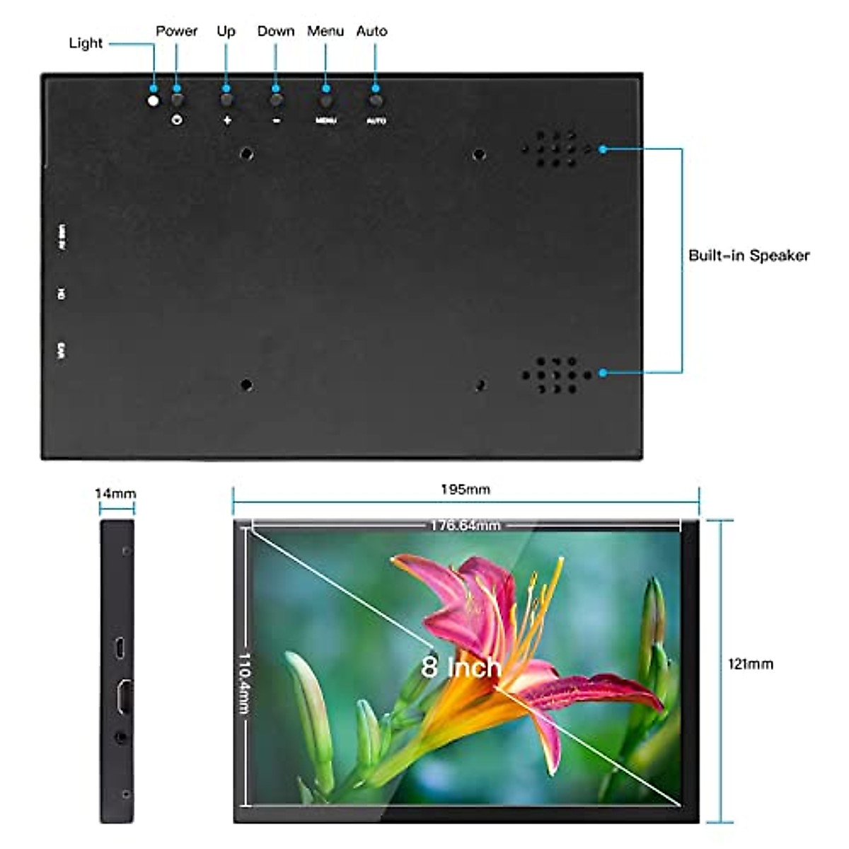 ELECROW Mini Monitor 8 Inch Portable Monitor Small LCD Display 1280x800 USB Powered Screen Compatible with Raspberry Pi Laptop PC Jetson Nano Game Consoles (Not-Touchscreen)