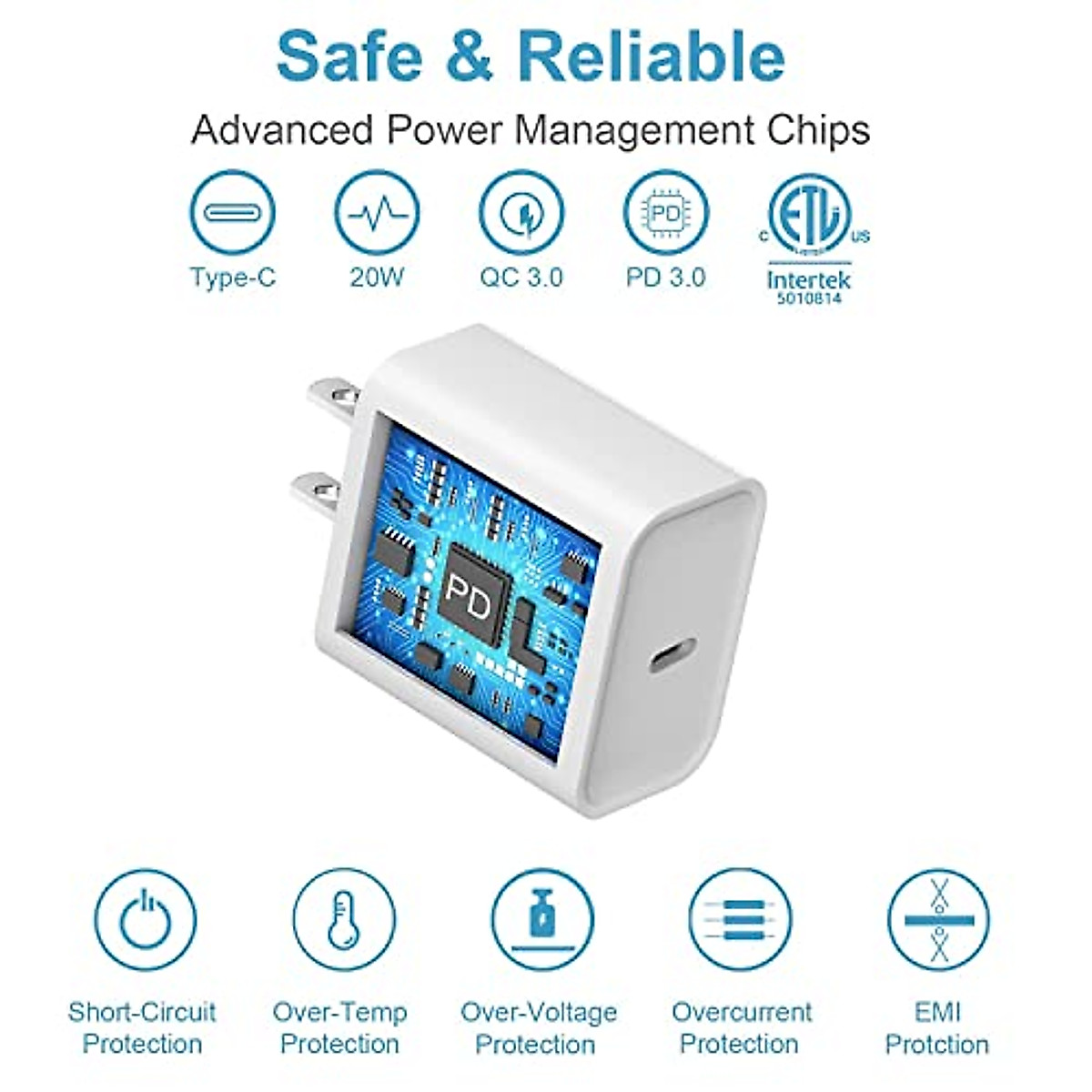 3Pack 20W USB C Charger Block PD 3.0 Type C Wall Charging Power Adapter Charging for iPhone 15/14/13/12/11/X/XS Pro Max S23/S21/S20 Android Phone