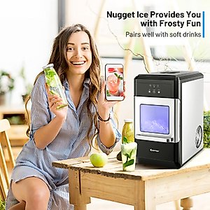 COSTWAY Nugget Ice Maker Countertop, 44 LBS Ice Makers with Built in Self-Cleaning, Intelligent Control Panel, Compressor and Ice Scoop, Portable Compact Ice Maker Machine for Party, Kitchen, Office