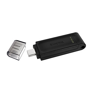 Kingston DataTraveler 70 64GB Portable and Lightweight USB-C flashdrive with USB 3.2 Gen 1 speeds DT70/64GB, Black