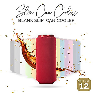 Slim Can Cooler Sleeves 12 Pack - Blank Skinny Can Cooler 12oz Foldable - Neoprene Can Cooler - Slim Can Insulator, Slim Beverage Cooler for Beer & Soda - Sublimation Can Cooler (Assorted)